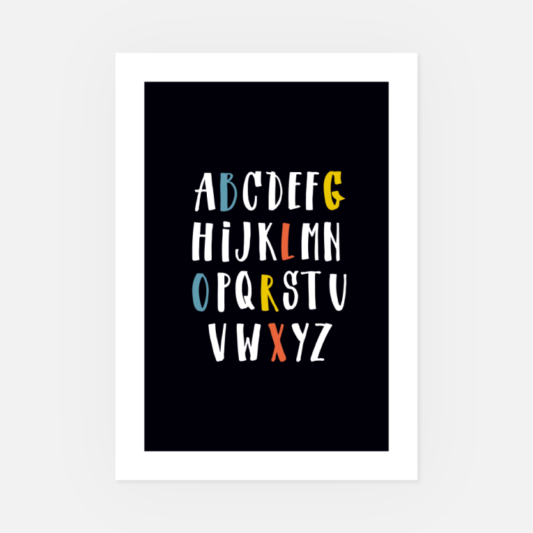 Wandbild Kinderzimmer - Alphabet farbig A4